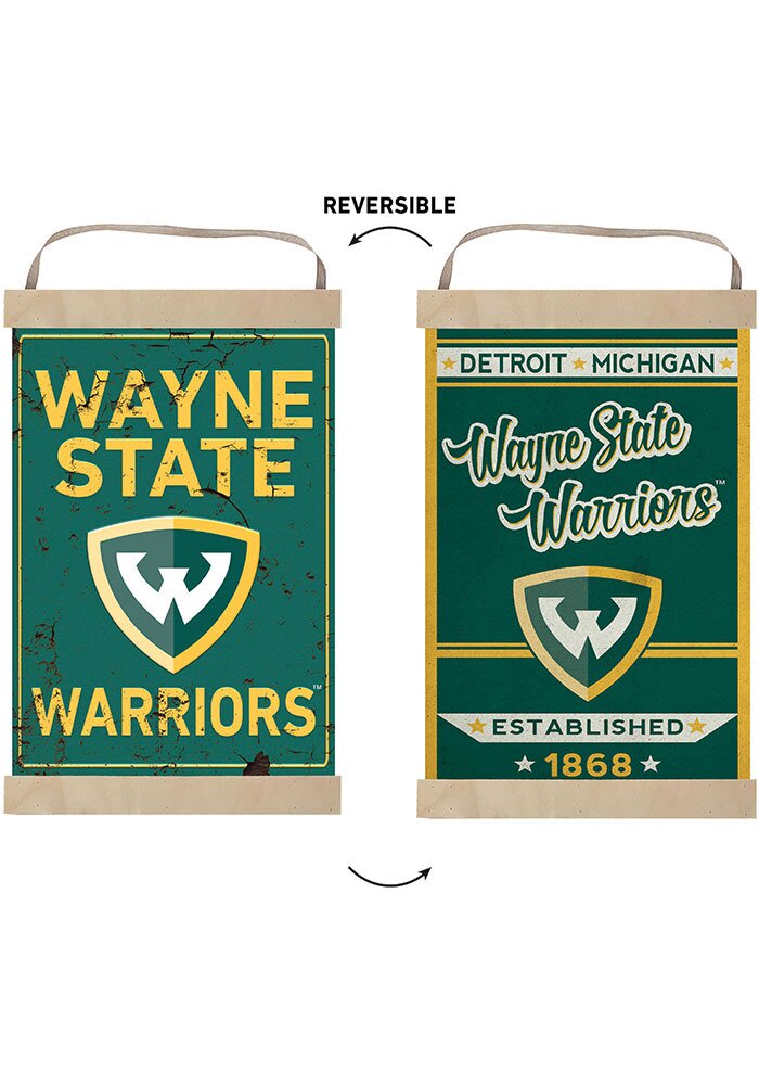 KH Sports Fan Wayne State Warriors GREEN Faux Rusted Reversible Banner ...