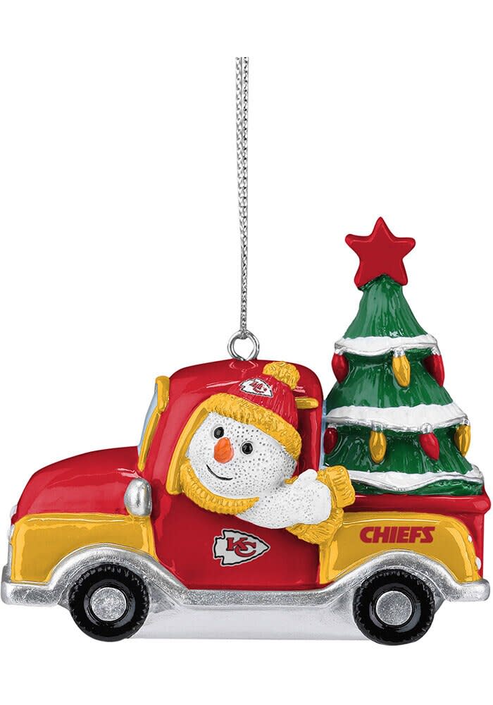 Kansas City Chiefs Snowman Riding Truck Ornament - WHITE