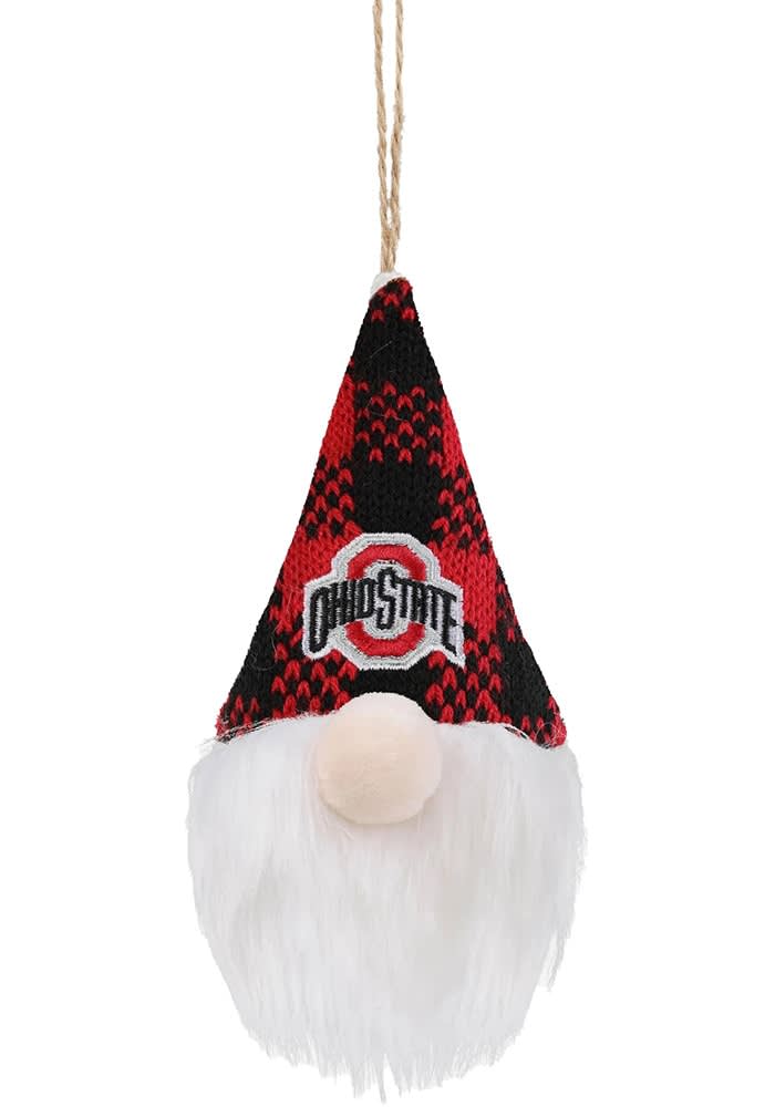 Ohio State Buckeyes RED Plaid Gnome Ornament