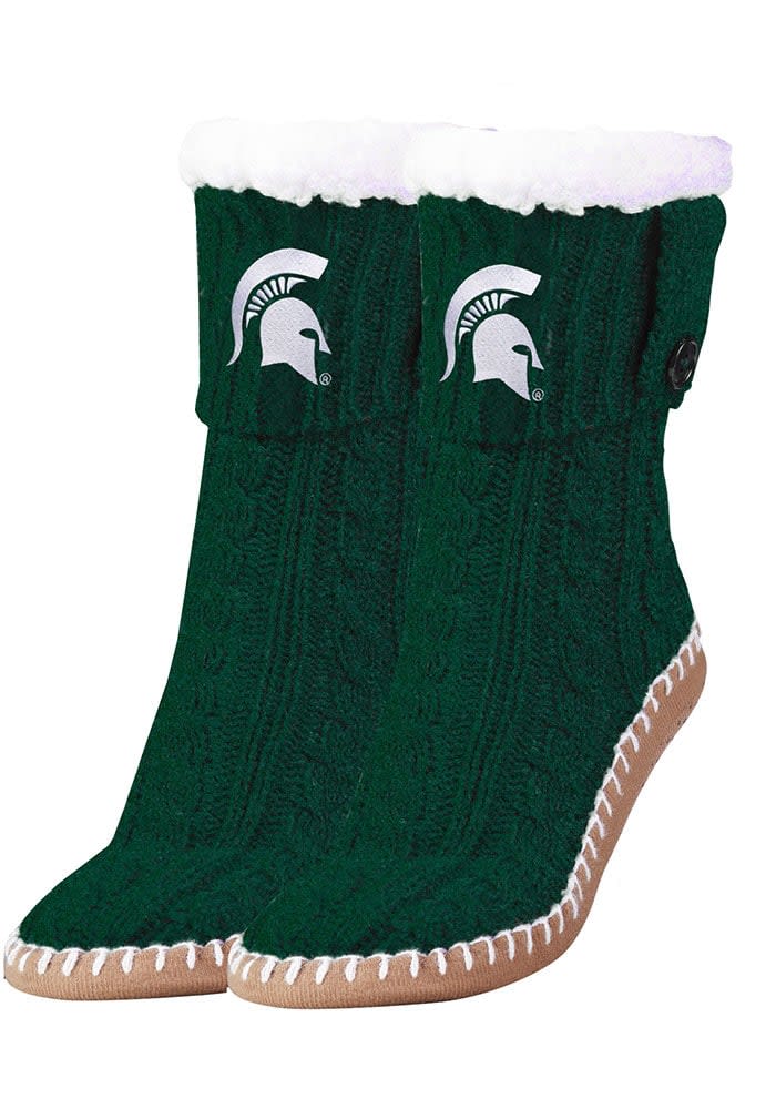 GREEN Logo Sherpa Footy Michigan State Spartans Womens Slippers - 16055071