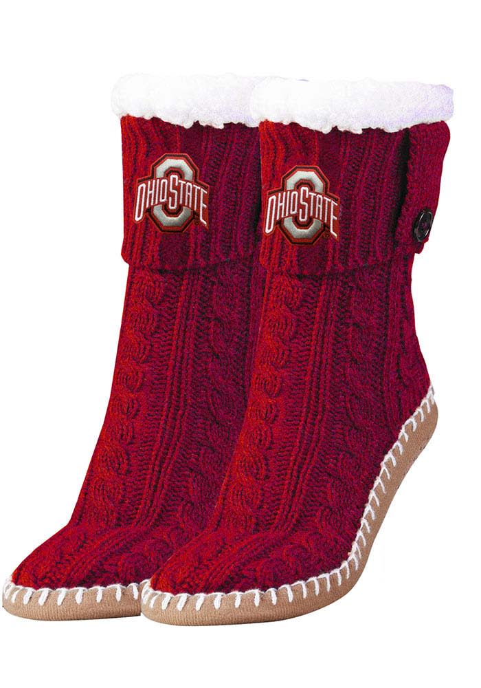 Red Logo Sherpa Footy Ohio State Buckeyes Womens Slippers - 16055073