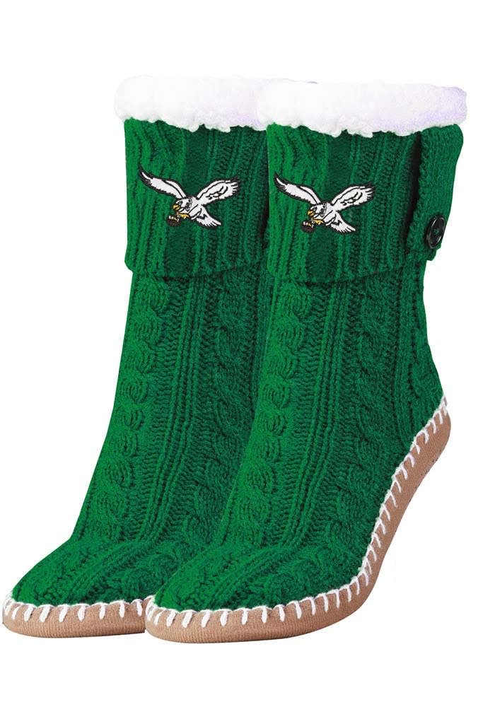 Philadelphia Eagles GREEN Logo Sherpa Footy Womens Slippers - 16055080