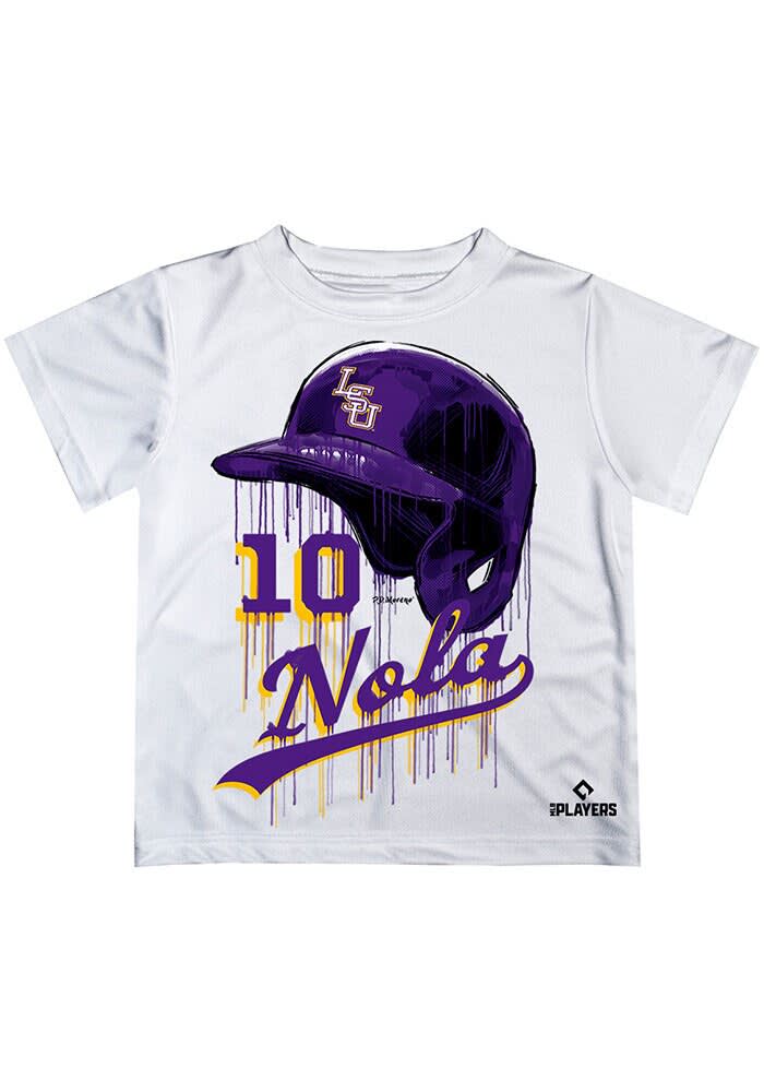 LSU Tigers Aaron Nola Youth Dripping Helmet White Short Sleeve T-Shirt ...