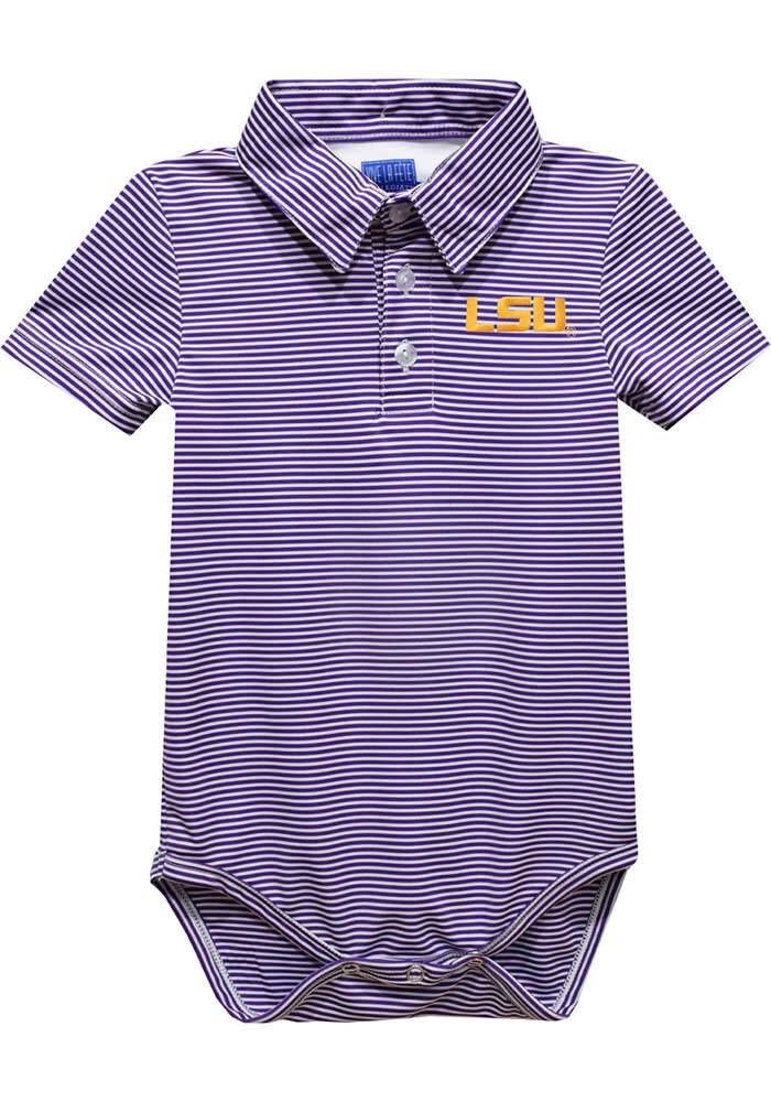 Vive La Fete LSU Tigers Baby PURPLE Pencil Stripe Polo Romper - 16160650
