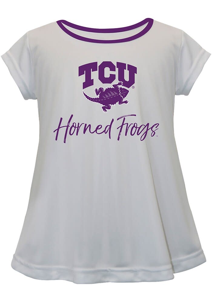 TCU Horned Frogs Vive La Fete Girls White Script Blouse Short Sleeve T ...