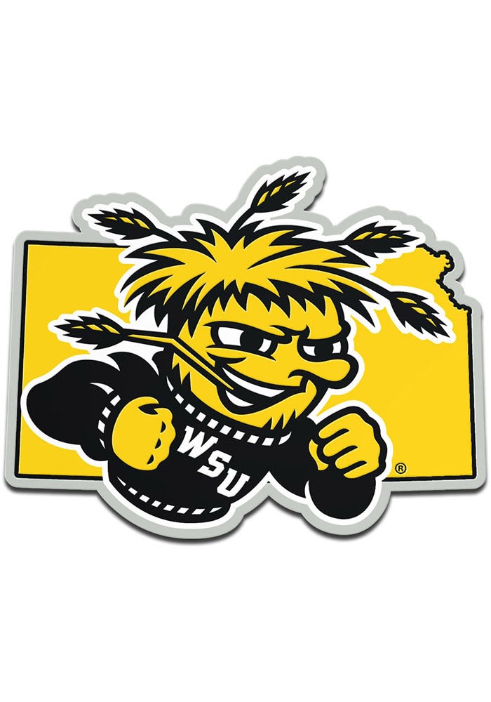 Wichita State Shockers BLACK/YELLOW Laser Cut Metallic State Shape Car ...