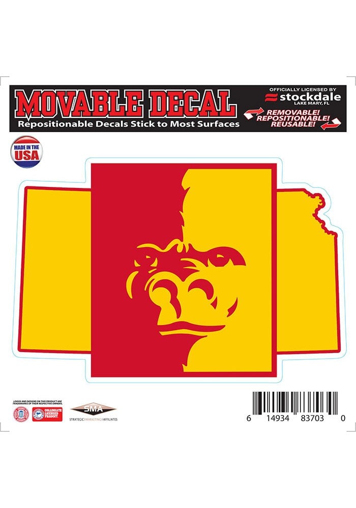 Pitt State Gorillas RED/YELLOW State Shape Team Color Auto Decal - 16371804