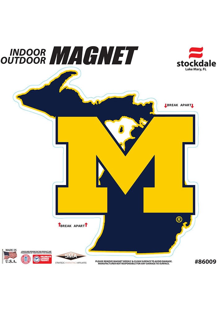 NAVY/YELLOW Michigan Wolverines State Shape Team Color Car Magnet ...