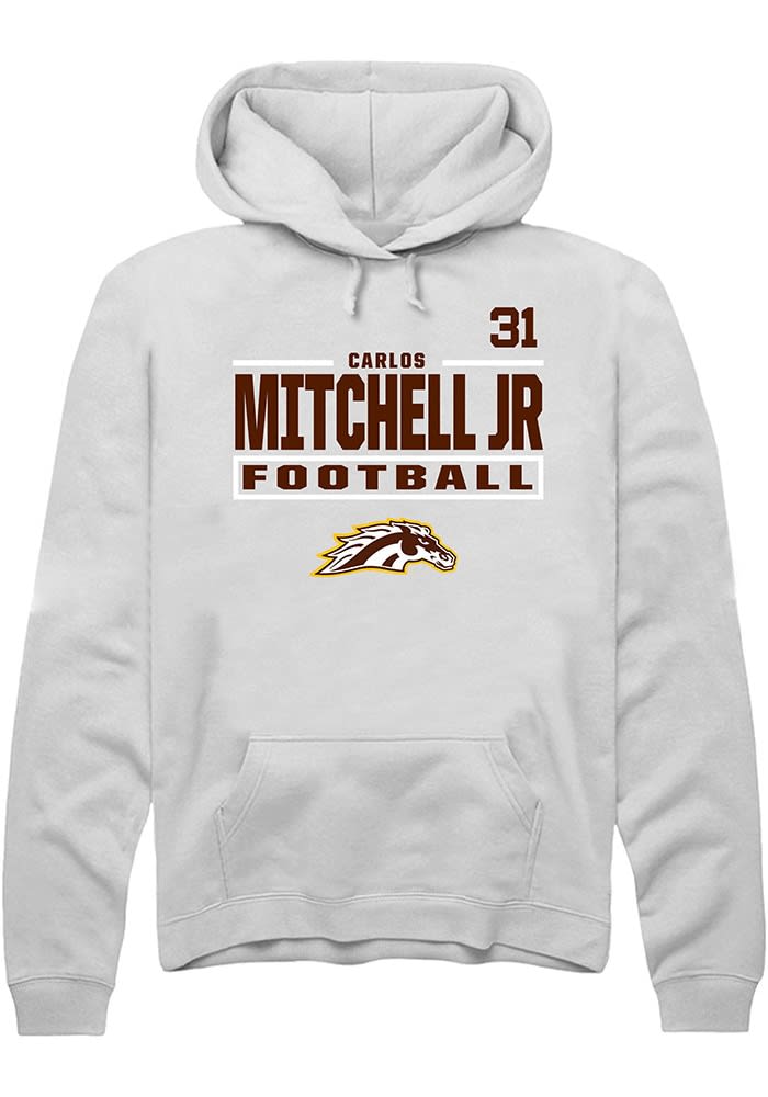 Carlos Mitchell Jr Western Michigan Broncos Mens White Football NIL Stacked Box Player Hood ...