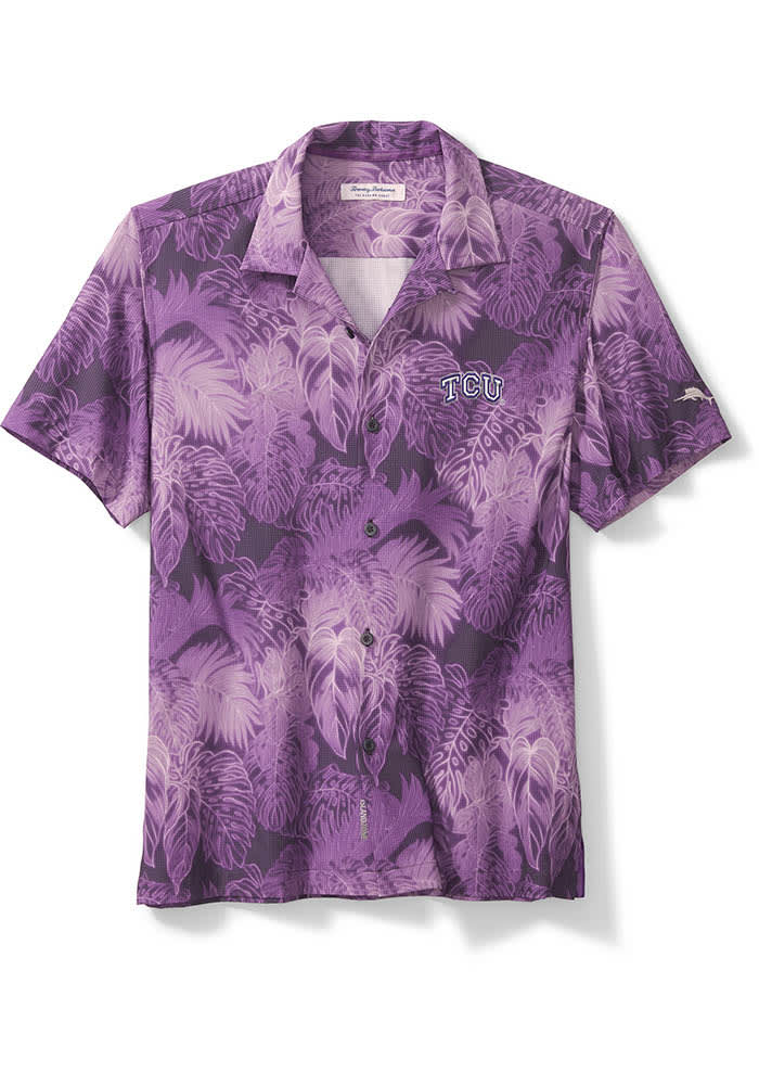 TCU Horned Frogs Mens Tommy Bahama Short Sleeve Sport Bahama Button Down Shirt PURPLE