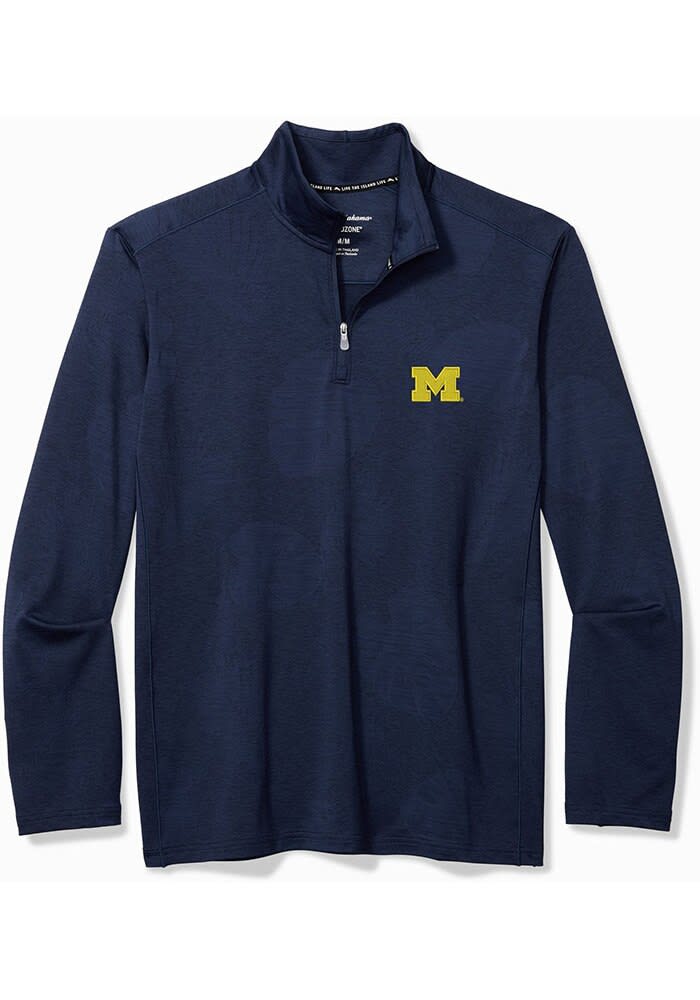 Tommy Bahama Mens GREY Michigan Wolverines Long Sleeve Qtr Zip Pullover ...