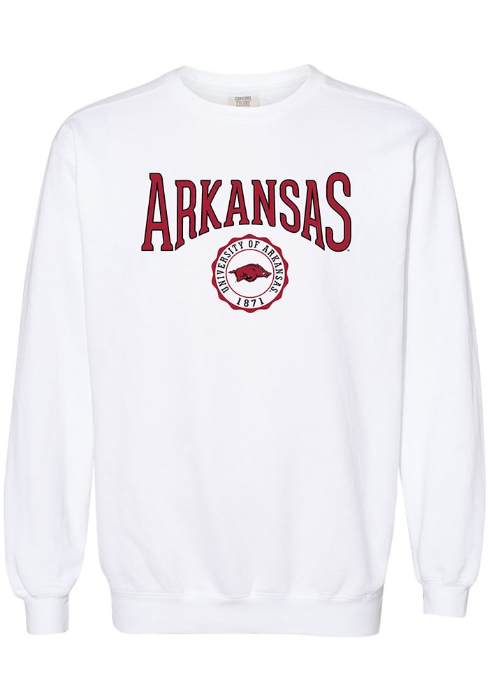Arkansas Razorbacks Summit Sportswear Crew Sweatshirt Womens WHITE Seal ...