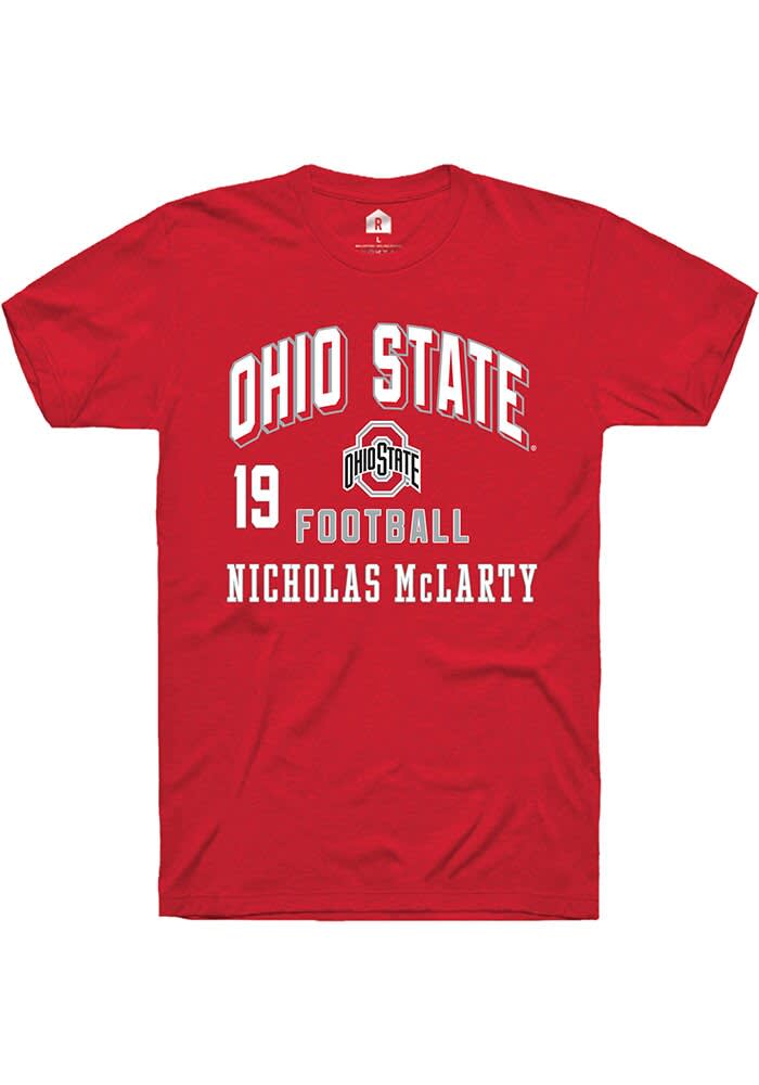 Nicholas McLarty Ohio State Buckeyes SCARLET NIL Arch Logo Short Sleeve ...
