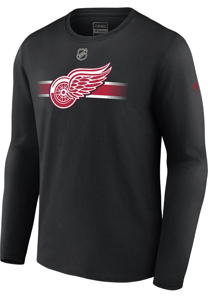 Detroit Red Wings AUTHENTIC PRO STRIPES BLACK Long Sleeve T Shirt ...