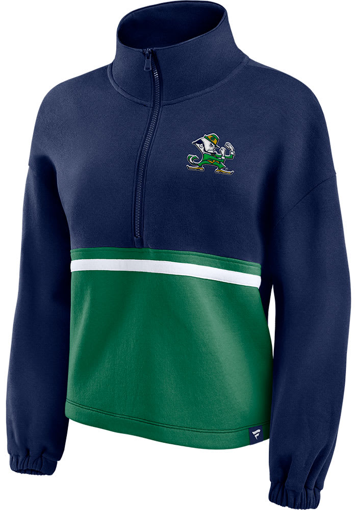 Notre Dame Fighting Irish Womens NAVY/GREEN Colorblock Long Sleeve Qtr Zip