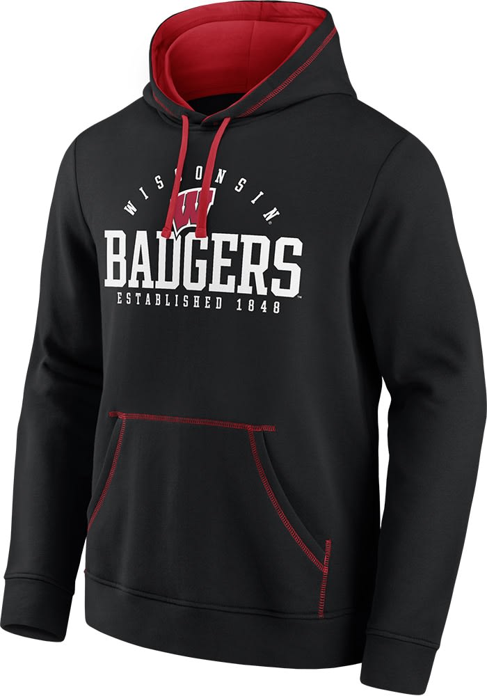 Wisconsin Badgers Mens BLACK Script Color Block Hoodie - 172804264