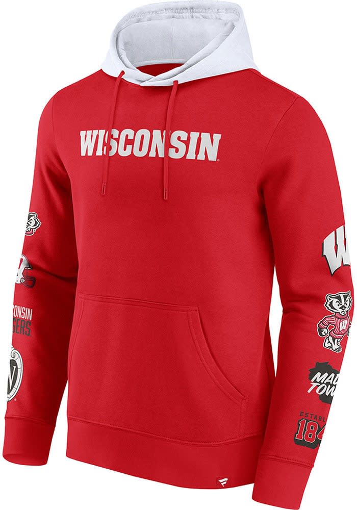 Wisconsin Badgers Mens Red Colorblock Badge Hoodie - 172805203