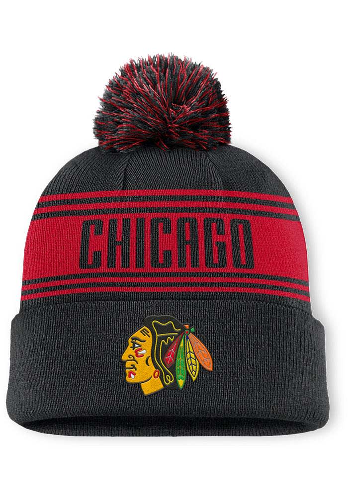 Chicago Blackhawks BLACK Hats Enforcer Cuff Pom Knit - 172808368