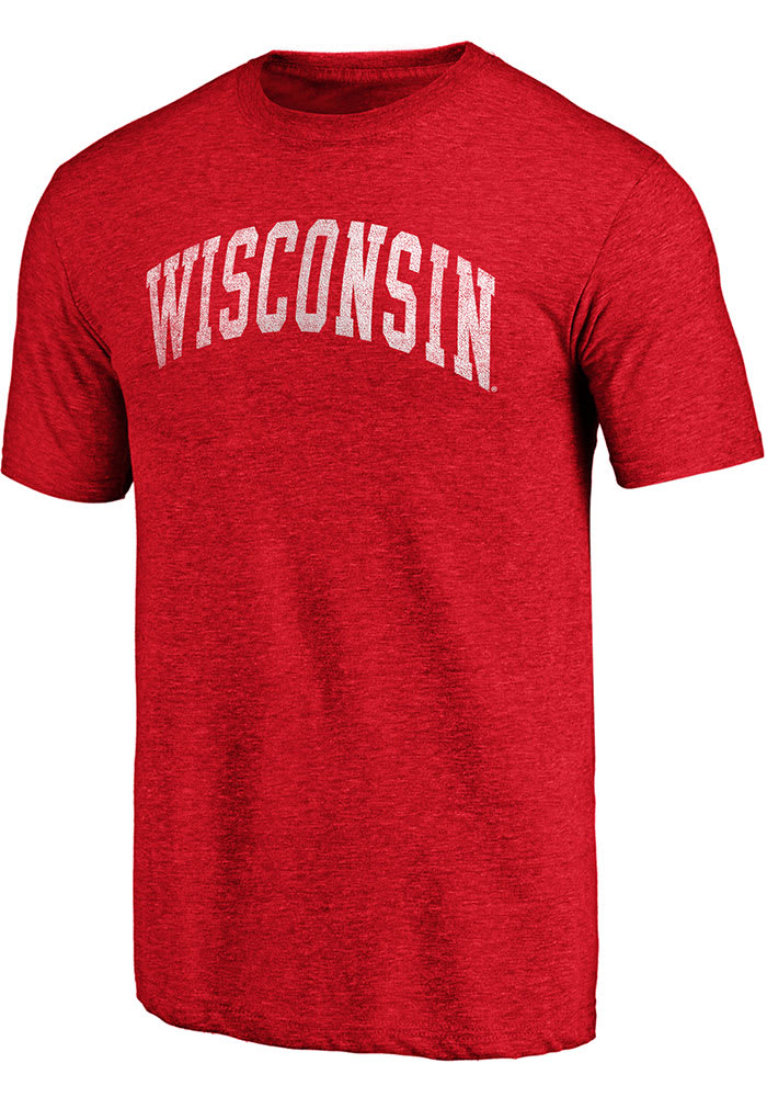 Wisconsin Badgers Red Vault Two Hit Arch Short Sleeve Fashion T Shirt - 17285279