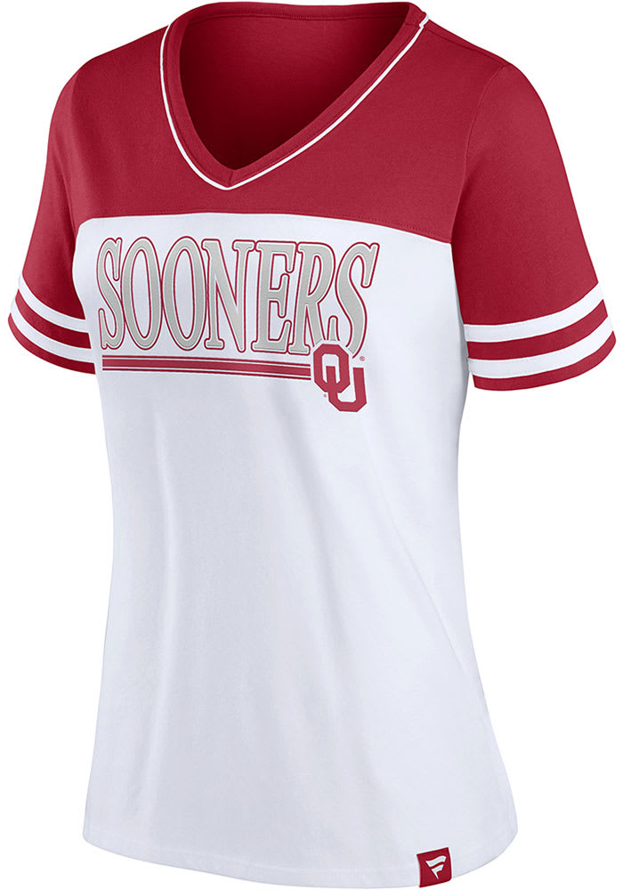 Oklahoma Sooners Womens WHITE/CARDINAL Iconic Colorblock T-Shirt - 17288331