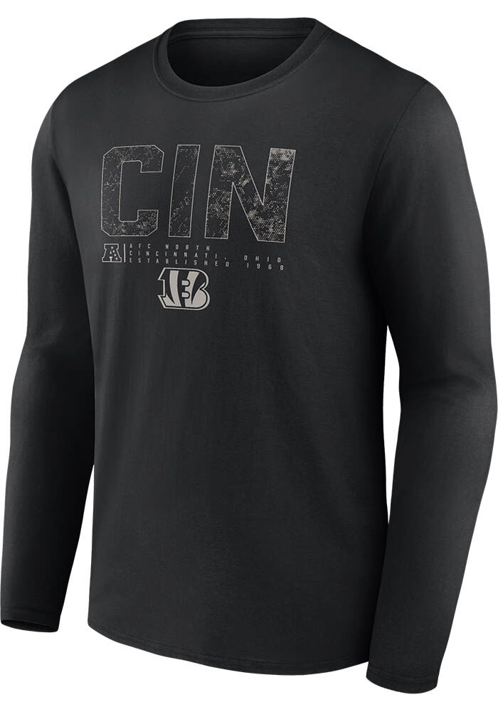 Cincinnati Bengals Blackout Shadow Tricode BLACK Long Sleeve T Shirt ...