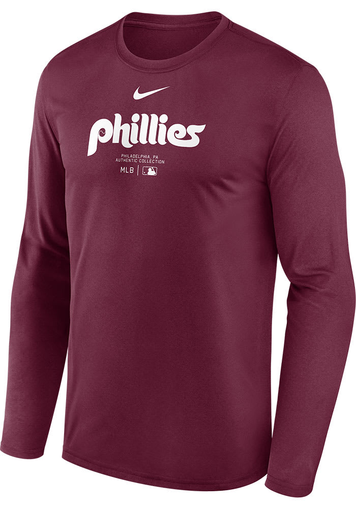 Nike Philadelphia Phillies MAROON TM Issued Long Sleeve T-Shirt - 173201352