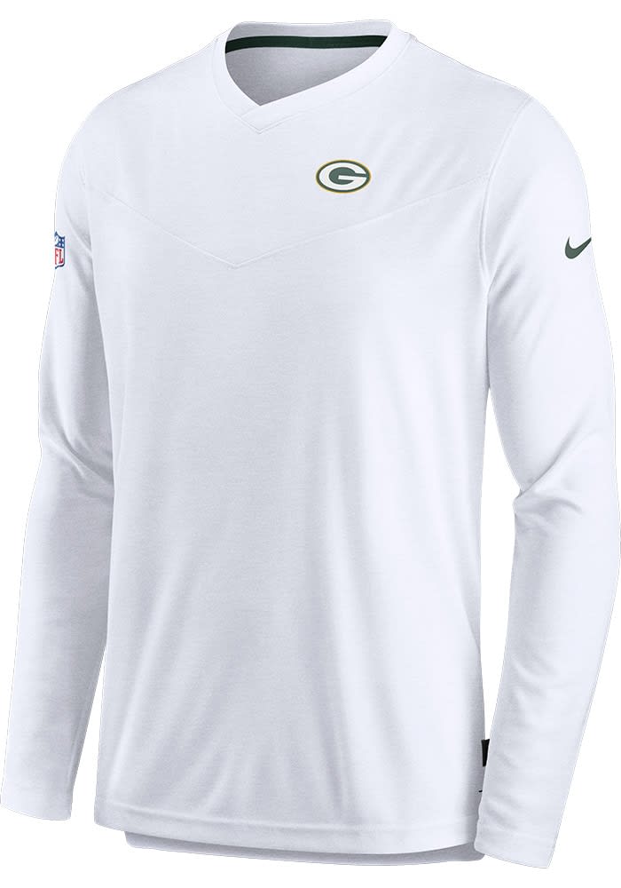 Nike Green Bay Packers WHITE UV Coach Long Sleeve T-Shirt - 173205560