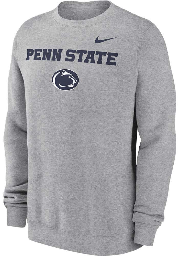 Nike Penn State Nittany Lions Mens Dark Grey Heather Primary Stack Crew ...