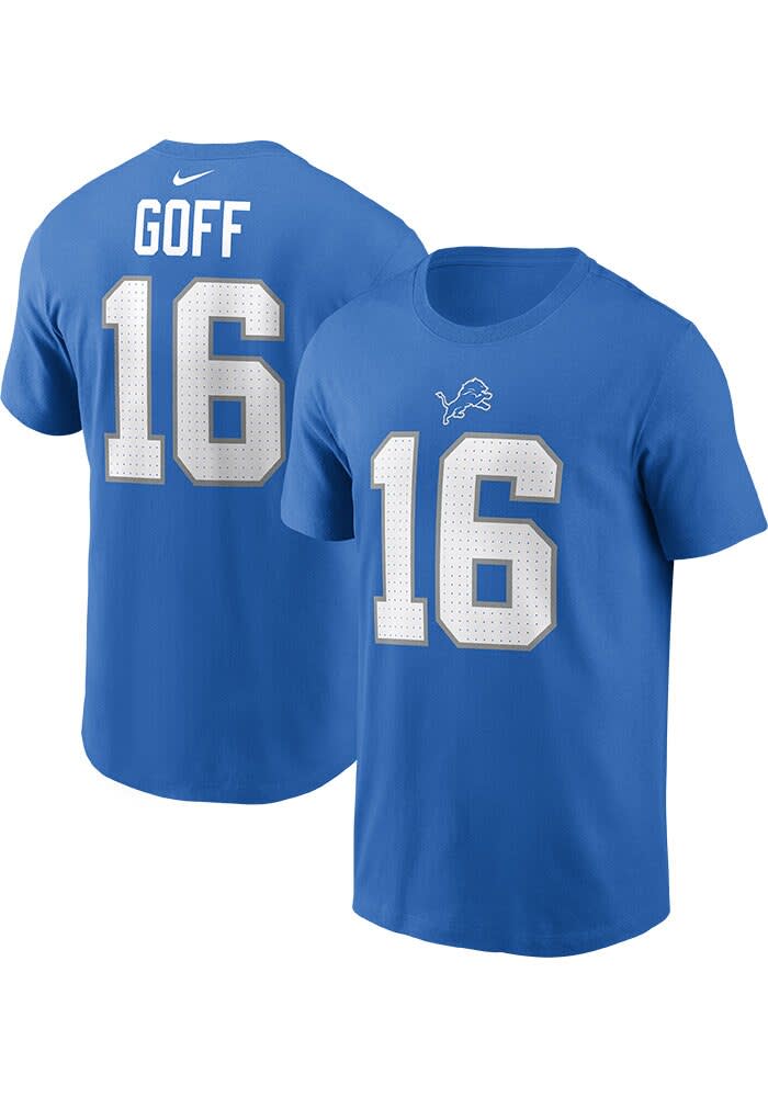 Jared Goff Detroit Lions BLUE Home Short Sleeve Player T Shirt - 173211436