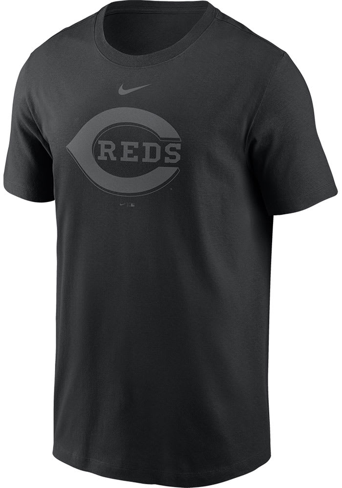 Nike Cincinnati Reds BLACK Pitch Black Logo Short Sleeve T Shirt - 17324576