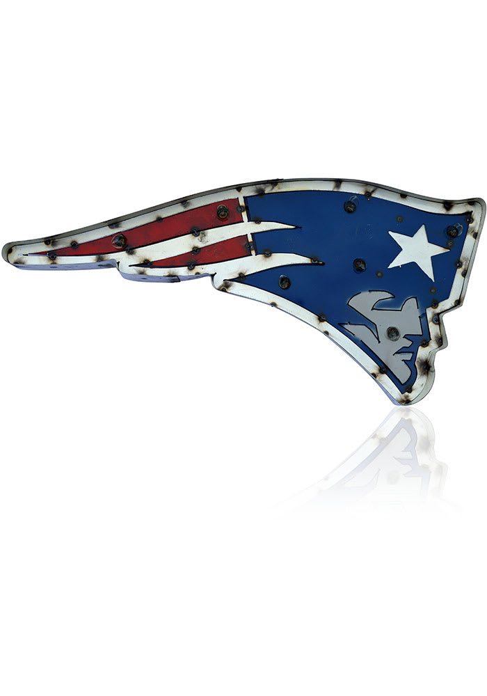 New England Patriots BLUE Recycled Metal Logo Marquee Sign - 1932196