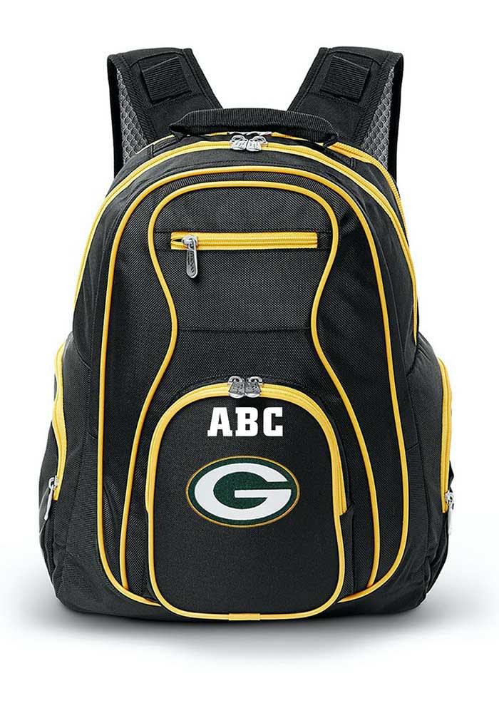 Green Bay Packers BLACK Personalized Monogram Premium Color Trim Backpack