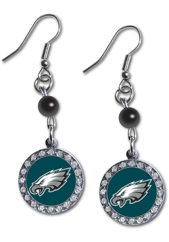 Philadelphia Eagles GREEN Rhinestone Dangle Womens Earrings - 19645583