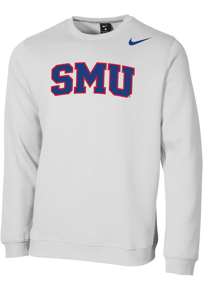 Nike SMU Mustangs Mens WHITE Club Fleece Wordmark Crew Sweatshirt ...