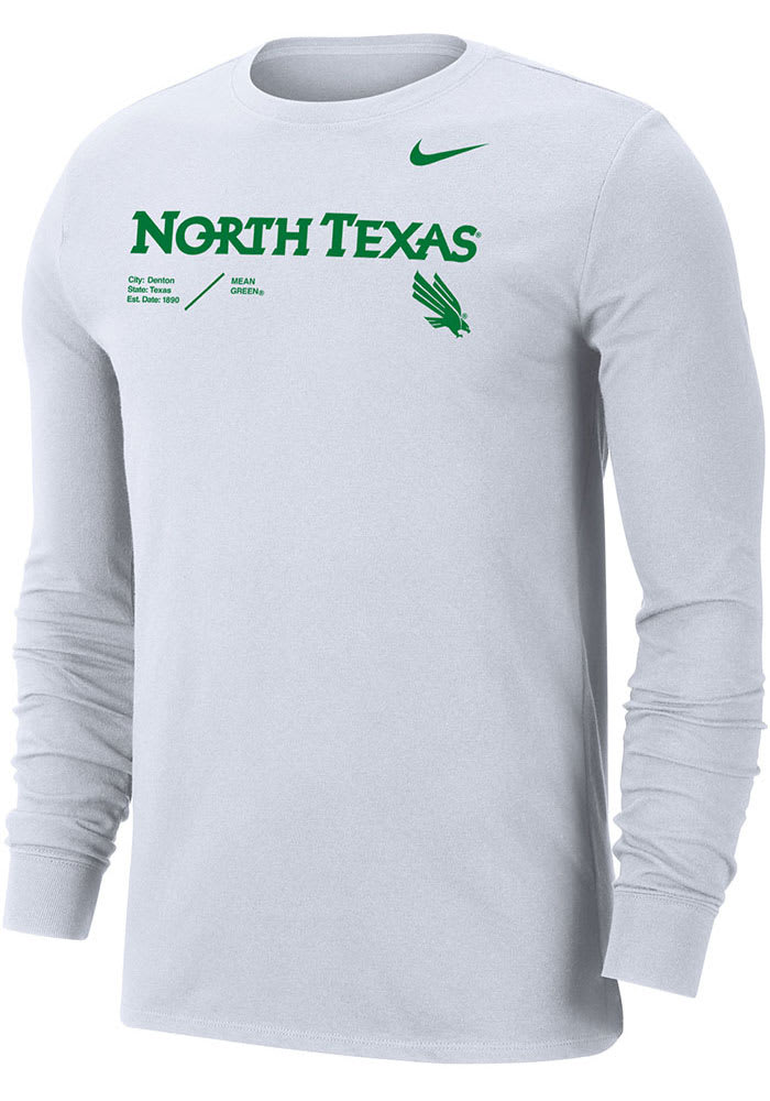 Nike North Texas Mean Green DriFIT Team Issue Long Sleeve T Shirt WHITE ...