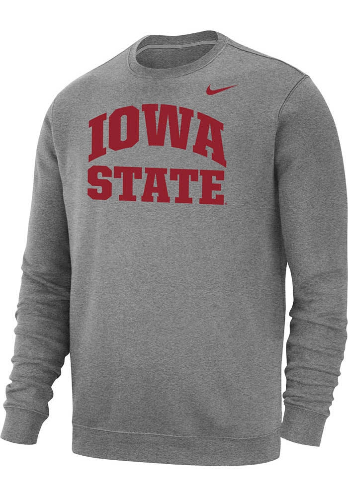 Nike Iowa State Cyclones Mens GREY Arch Name Fleece Crew Sweatshirt ...