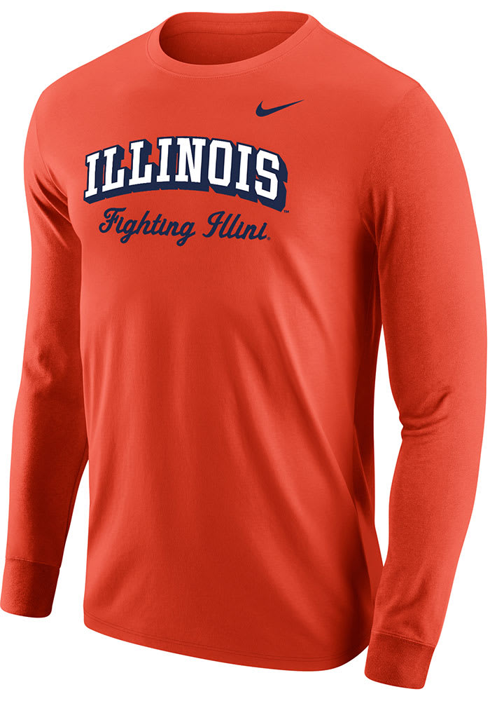 Nike Mens ORANGE Illinois Fighting Illini Cursive Wordmark Long Sleeve ...