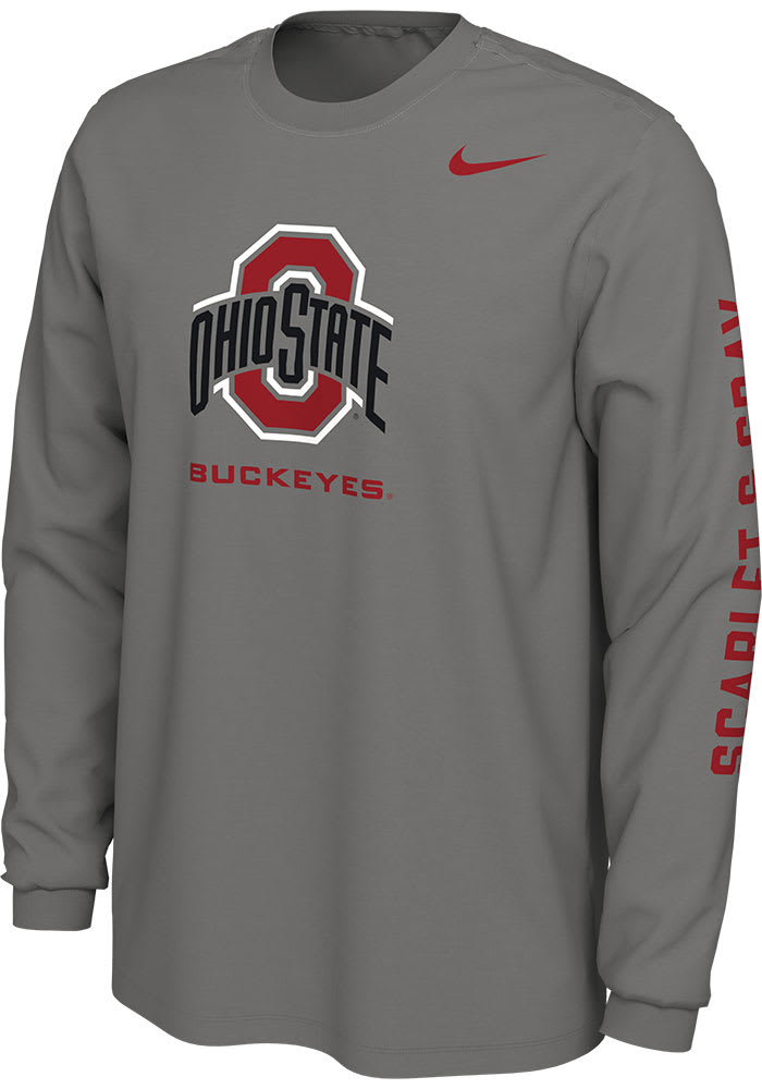 Nike Ohio State Buckeyes Scarlet and Grey Long Sleeve T Shirt GREY ...