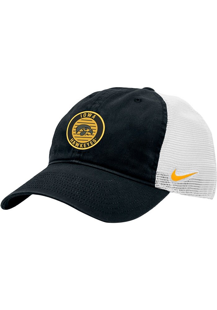 Nike Iowa Hawkeyes BLACK Washed trucker Adjustable Hat - 19868898