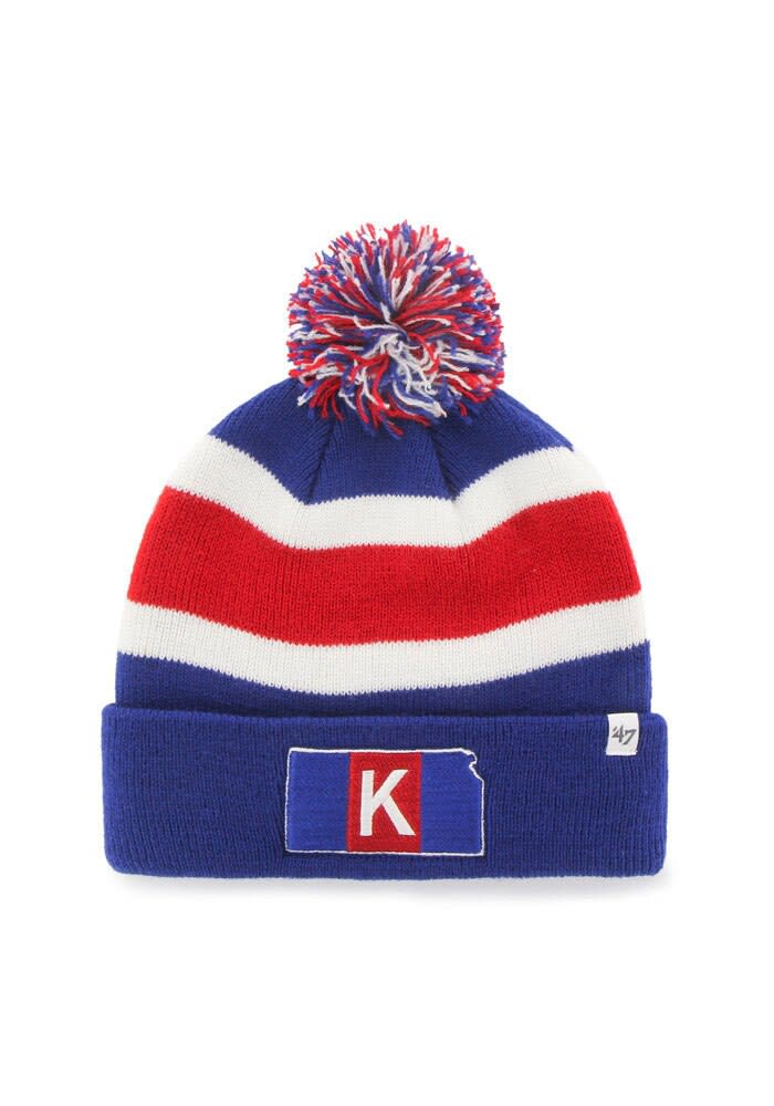 Kansas Jayhawks 47 ROYAL/RED Historical Basketball Logo Knit Hat - 4803464