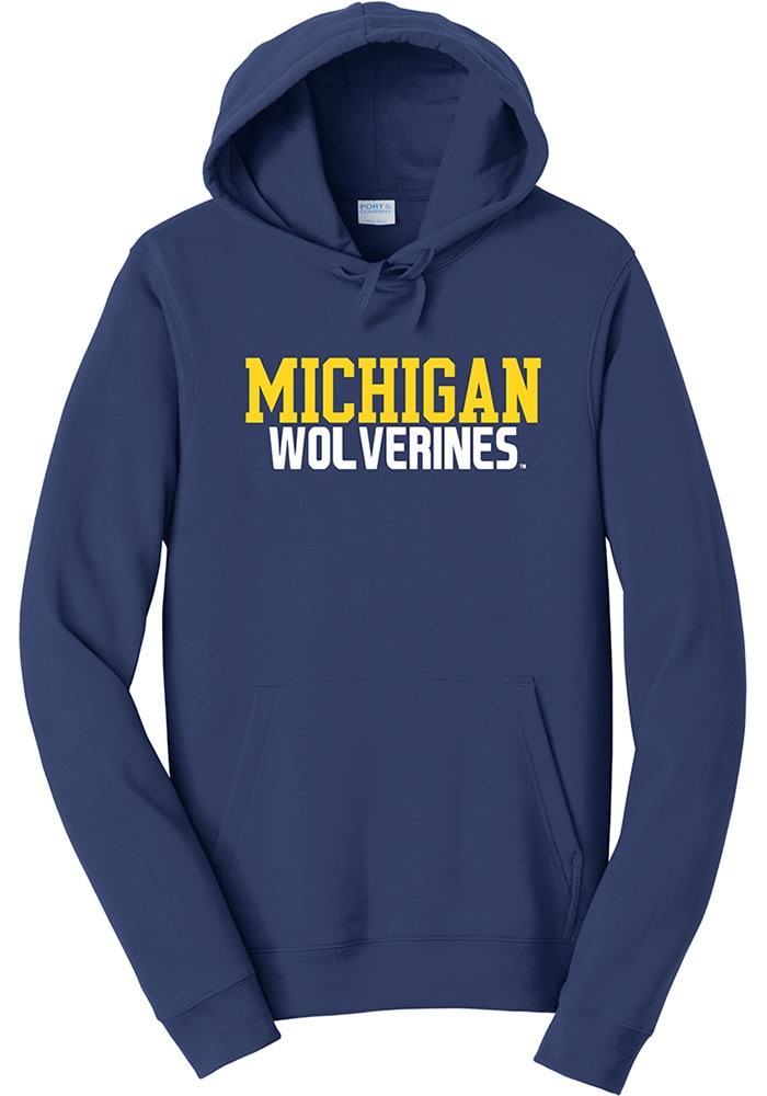 Mens BLUE Michigan Wolverines Number One Graphic Football Hoodie - 20770005