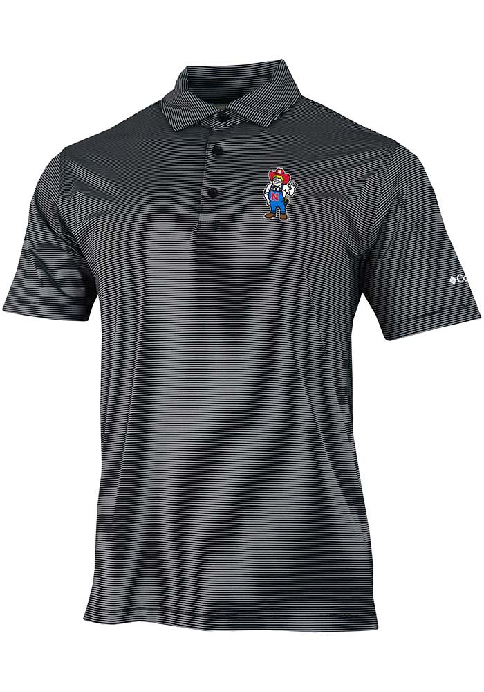 Columbia Nebraska Cornhuskers Mens Double Hit Polo BLACK Short Sleeve ...