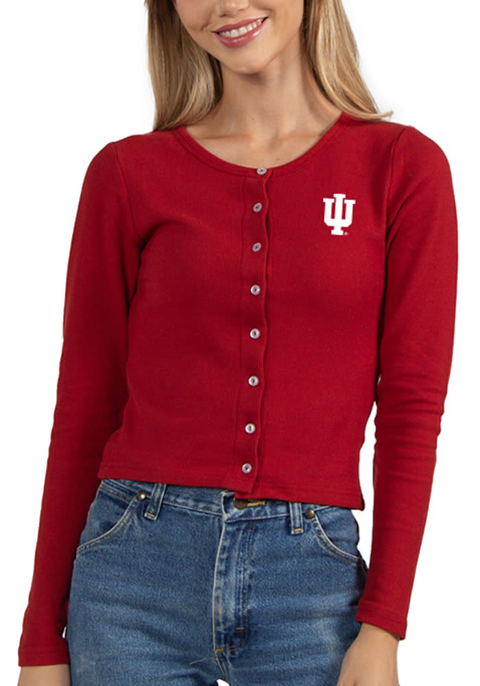 Indiana Hoosiers Womens CRIMSON Button Front Long Sleeve Cardigan
