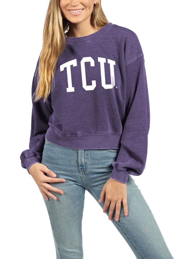 TCU Horned Frogs Womens LILAC Campus Crop Long Sleeve Crew Sweatshirt ...