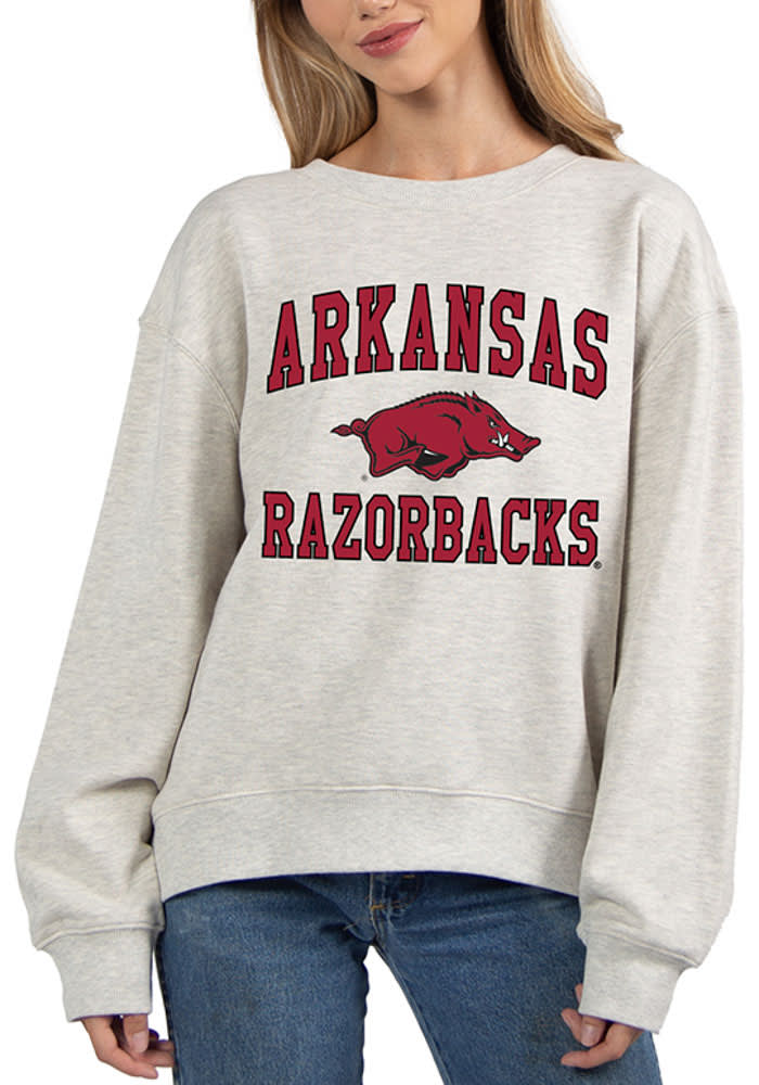 Arkansas Razorbacks Womens ASH Old School Long Sleeve Crew Sweatshirt ...