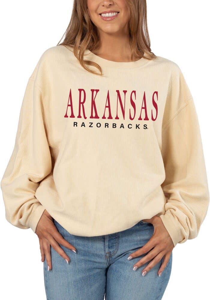 Arkansas Razorbacks Womens NATURAL Corded Long Sleeve Crew Sweatshirt ...