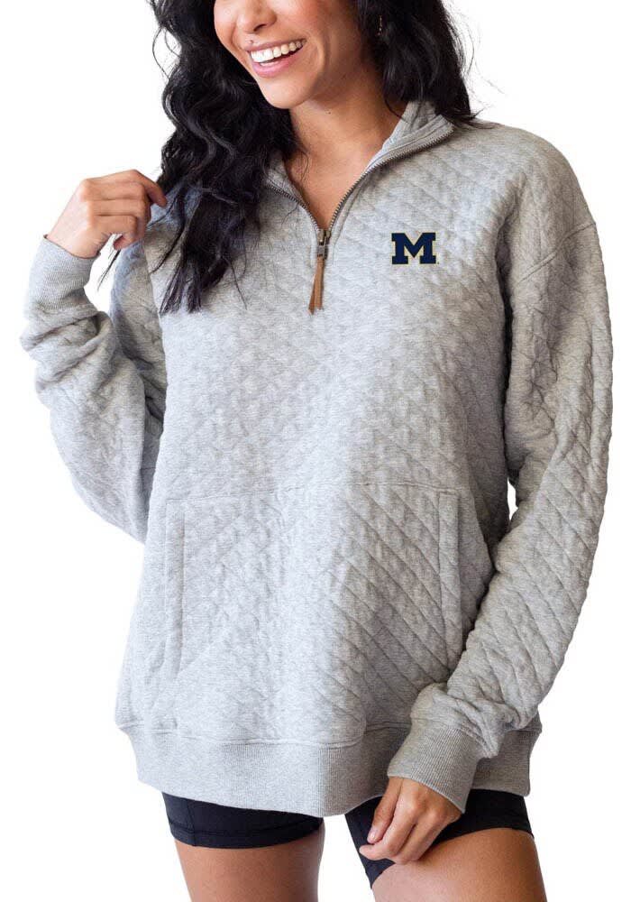Michigan Wolverines Womens GREY Quilted Long Sleeve Qtr Zip - 20831544