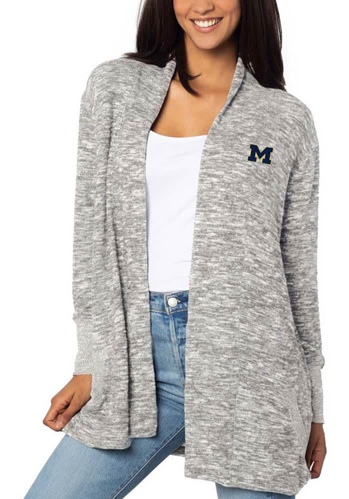 Womens GREY Michigan Wolverines Campus Long Sleeve Cardigan - 20831572