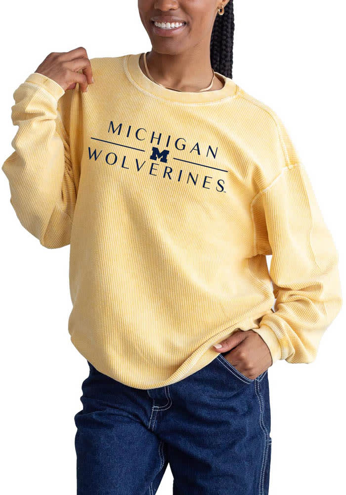 Michigan Wolverines Womens GOLD Corded Long Sleeve Crew Sweatshirt ...