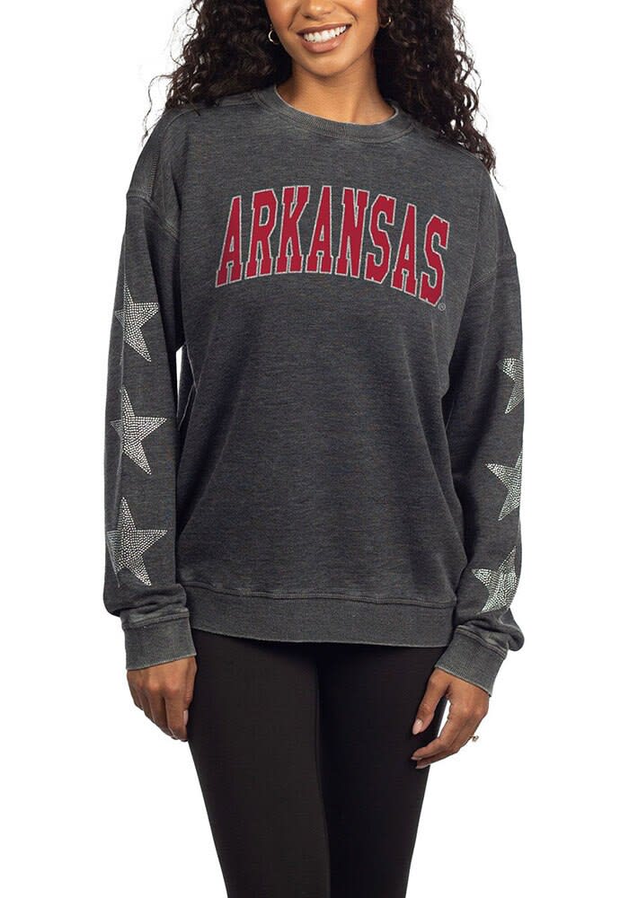Arkansas Razorbacks Womens CHARCOAL Rhinestone Stars Campus Long Sleeve ...